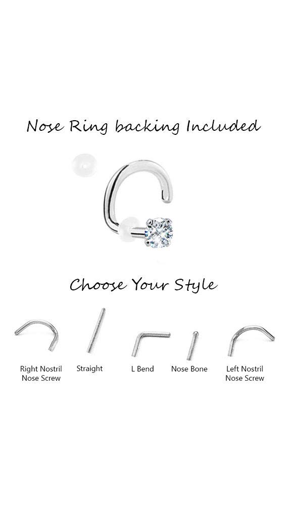 316L Surgical Steel, Rhodium Plated Brass Right Nostril Screw Nose Ring Daisy Flower 20G