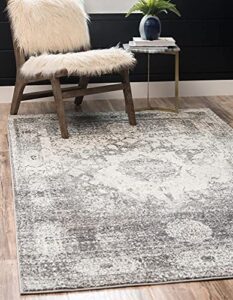 unique loom rosso collection traditional, vintage, medallion, border, distressed, southwestern area rug, 8 ft x 10 ft, gray/ivory