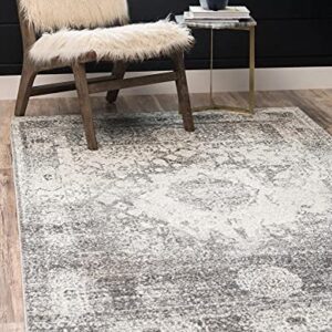 Unique Loom Rosso Collection Traditional, Vintage, Medallion, Border, Distressed, Southwestern Area Rug, 8 ft x 10 ft, Gray/Ivory