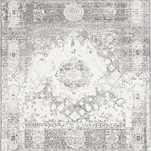 Unique Loom Rosso Collection Traditional, Vintage, Medallion, Border, Distressed, Southwestern Area Rug, 8 ft x 10 ft, Gray/Ivory