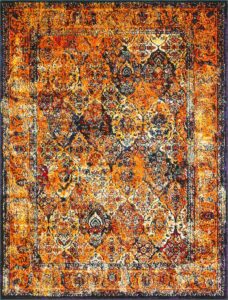 unique loom rosso collection vintage, traditional, bohemian, geometric, border, distressed, southwestern area rug, 8 ft x 10 ft, orange/black