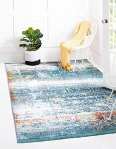 unique loom baracoa collection area rug-alamar, 5' 5" x 8' rectangle, blue/olive