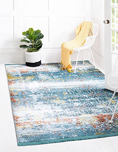 Unique Loom Baracoa Collection Area Rug-Alamar, 5' 5" x 8' Rectangle, Blue/Olive