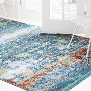 Unique Loom Baracoa Collection Area Rug-Alamar, 5' 5" x 8' Rectangle, Blue/Olive