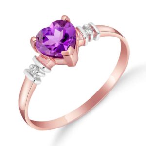 galaxy gold gg 14k gold ring with genuine diamonds and natural heart-shaped purple amethyst (rose-gold, 8.5)