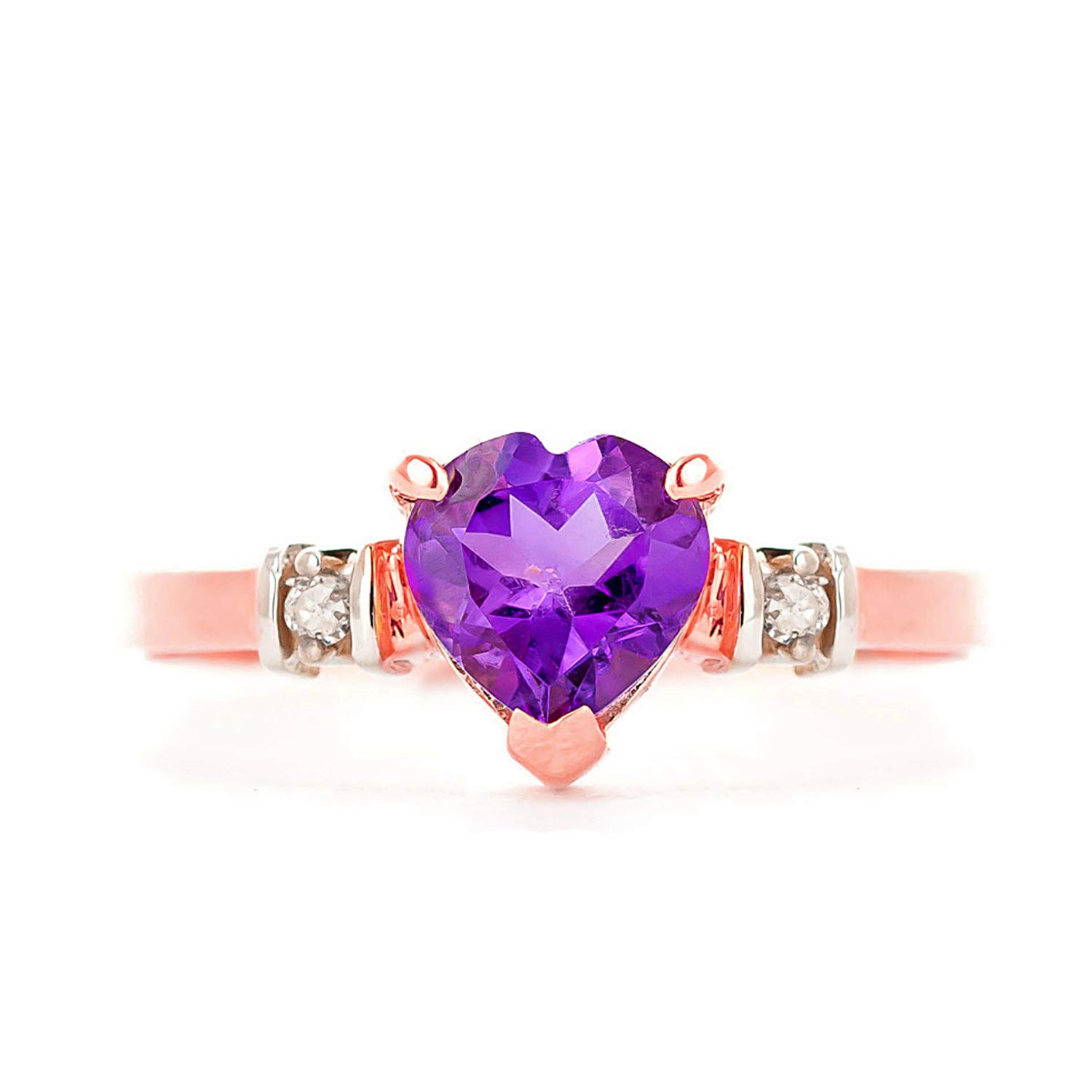 Galaxy Gold GG 14k Gold Ring with Genuine Diamonds and Natural Heart-shaped Purple Amethyst (rose-gold, 8.5)