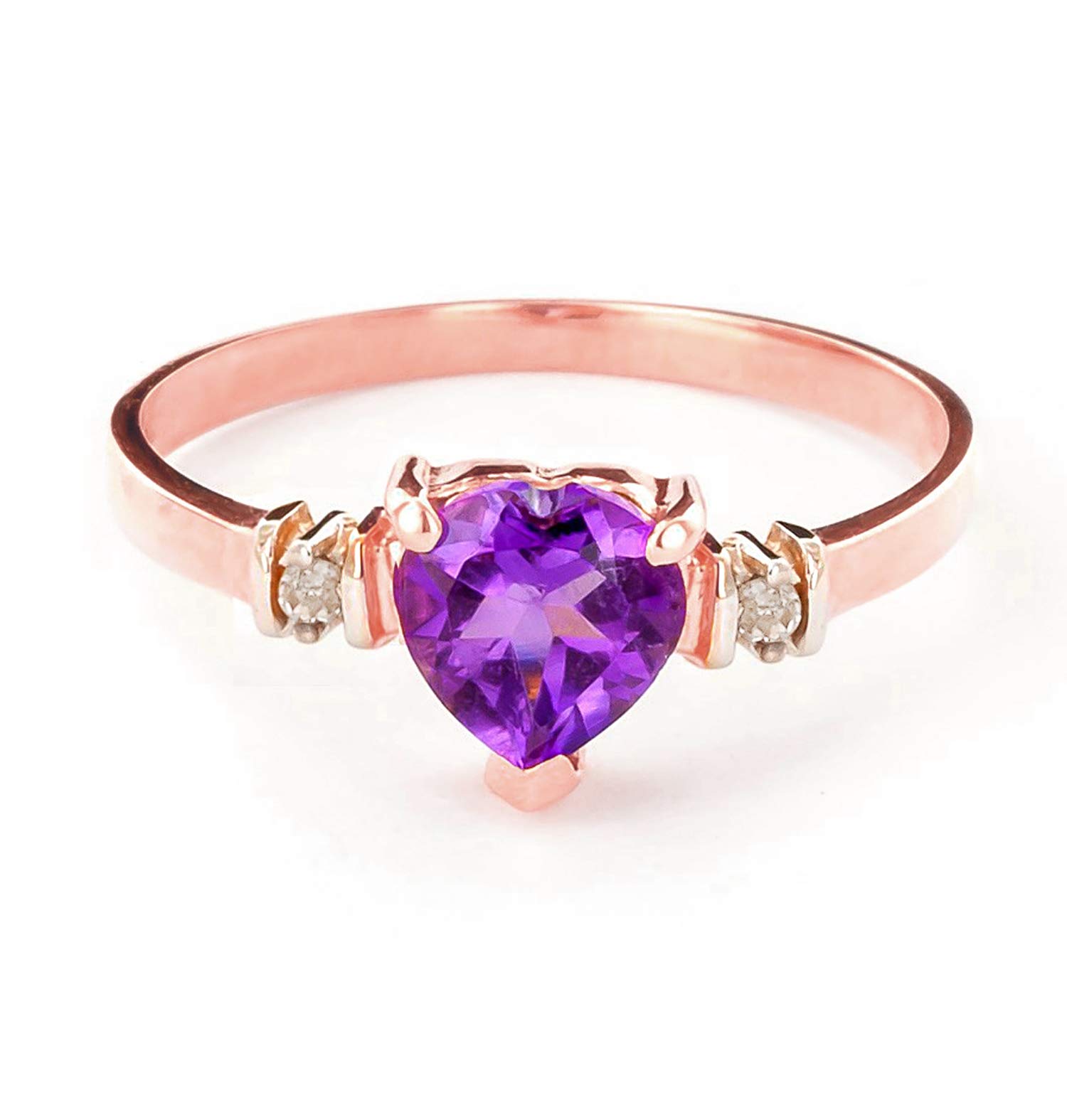 Galaxy Gold GG 14k Gold Ring with Genuine Diamonds and Natural Heart-shaped Purple Amethyst (rose-gold, 8.5)