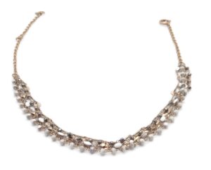 catherine popesco white & grey mineral stone mix multi strand goldtone necklace