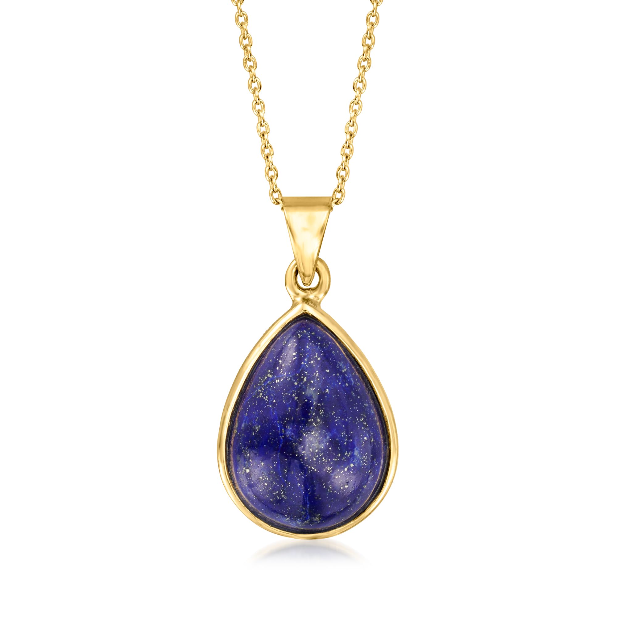 Ross-Simons Pear-Shaped Lapis Cabochon Pendant Necklace in 18kt Gold Over Sterling. 18 inches