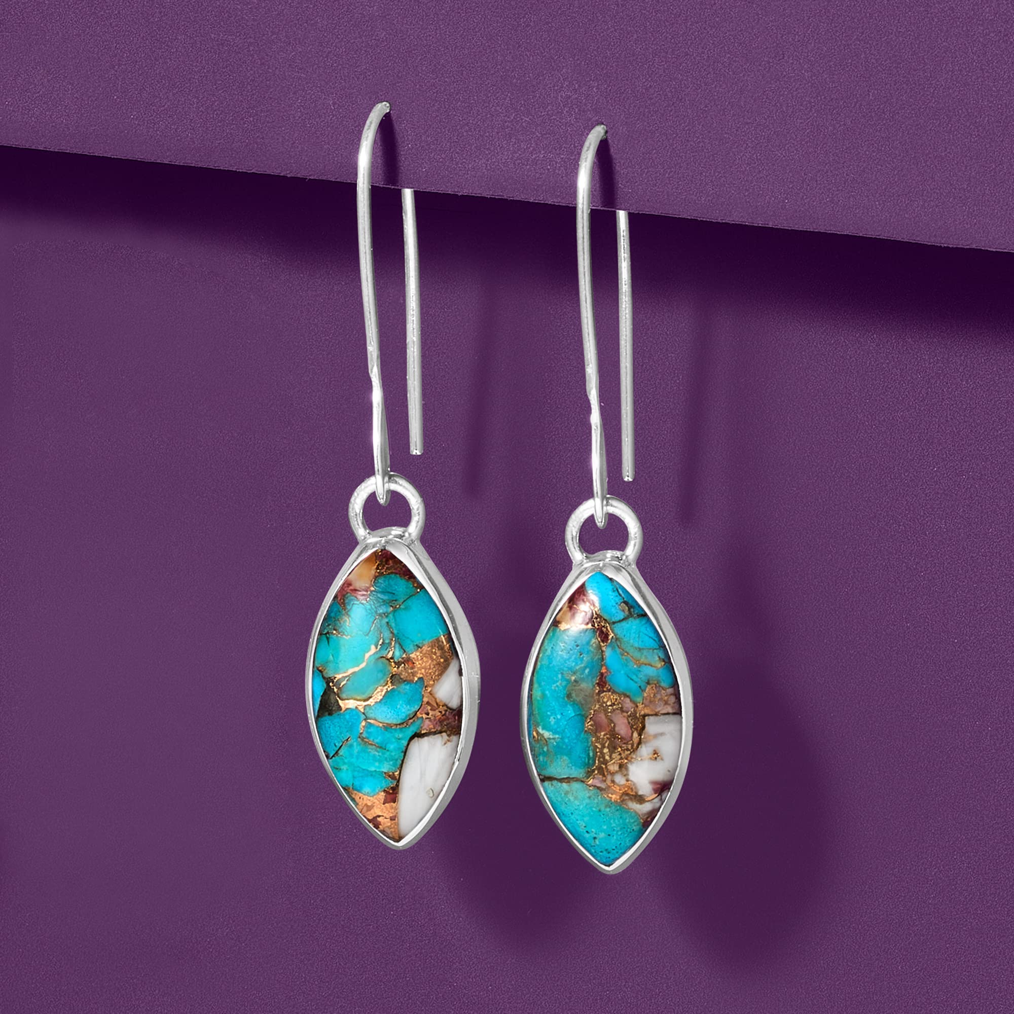 Ross-Simons Marquise Kingman Turquoise Drop Earrings in Sterling Silver