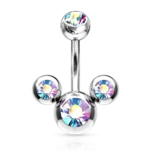 covet jewelry triple bubble navel ring 316l surgical steel (aurora borealis)