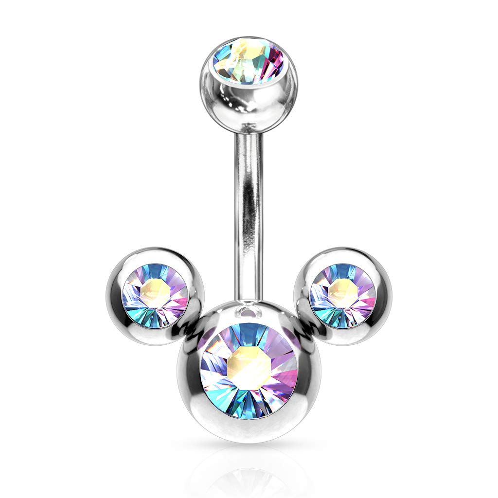 Covet Jewelry Triple Bubble Navel Ring 316L Surgical Steel (Aurora Borealis)