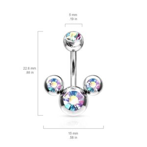 Covet Jewelry Triple Bubble Navel Ring 316L Surgical Steel (Aurora Borealis)