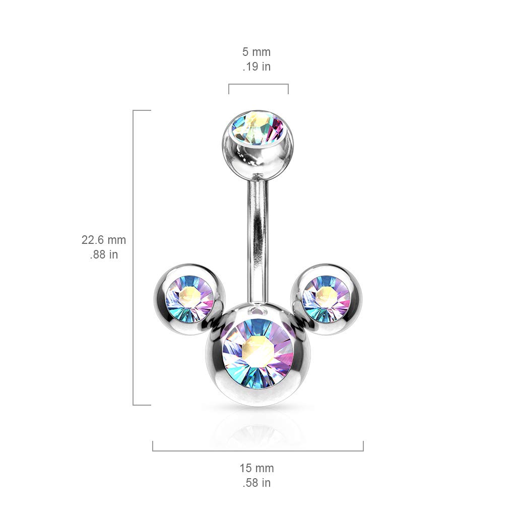 Covet Jewelry Triple Bubble Navel Ring 316L Surgical Steel (Aurora Borealis)