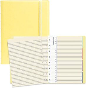 filofax b115061u refillable classic pastel notebook, a5 size, 112 cream colored moveable pages. includes 4 indexes (one with pocket), a page marker and elastic closure, lemon