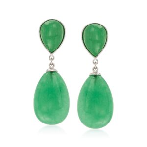 ross-simons pear-shaped green jade drop earrings in sterling silver