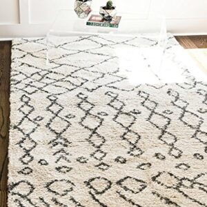 Unique Loom Rabat Shag Collection Area Rug - Geometric (9' x 12' Rectangle, Pure Ivory/ Gray)