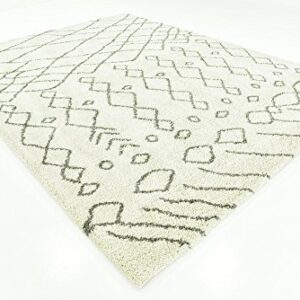 Unique Loom Rabat Shag Collection Area Rug - Geometric (9' x 12' Rectangle, Pure Ivory/ Gray)