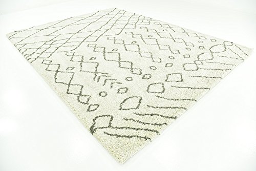 Unique Loom Rabat Shag Collection Area Rug - Geometric (9' x 12' Rectangle, Pure Ivory/ Gray)