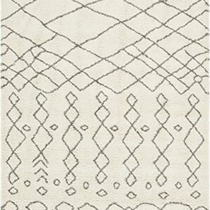 Unique Loom Rabat Shag Collection Area Rug - Geometric (9' x 12' Rectangle, Pure Ivory/ Gray)