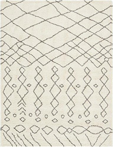 Unique Loom Rabat Shag Collection Area Rug - Geometric (9' x 12' Rectangle, Pure Ivory/ Gray)