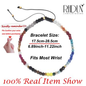 Rhdun Dainty Chakra Bracelets for Women, 3mm Agate Beads 7 Chakras Crystals and Healing Stones Bracelets, Bohemian 12 Constellation Meditation Bracelet