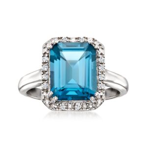 ross-simons 3.50 carat london blue topaz ring with diamond accents in sterling silver. size 5