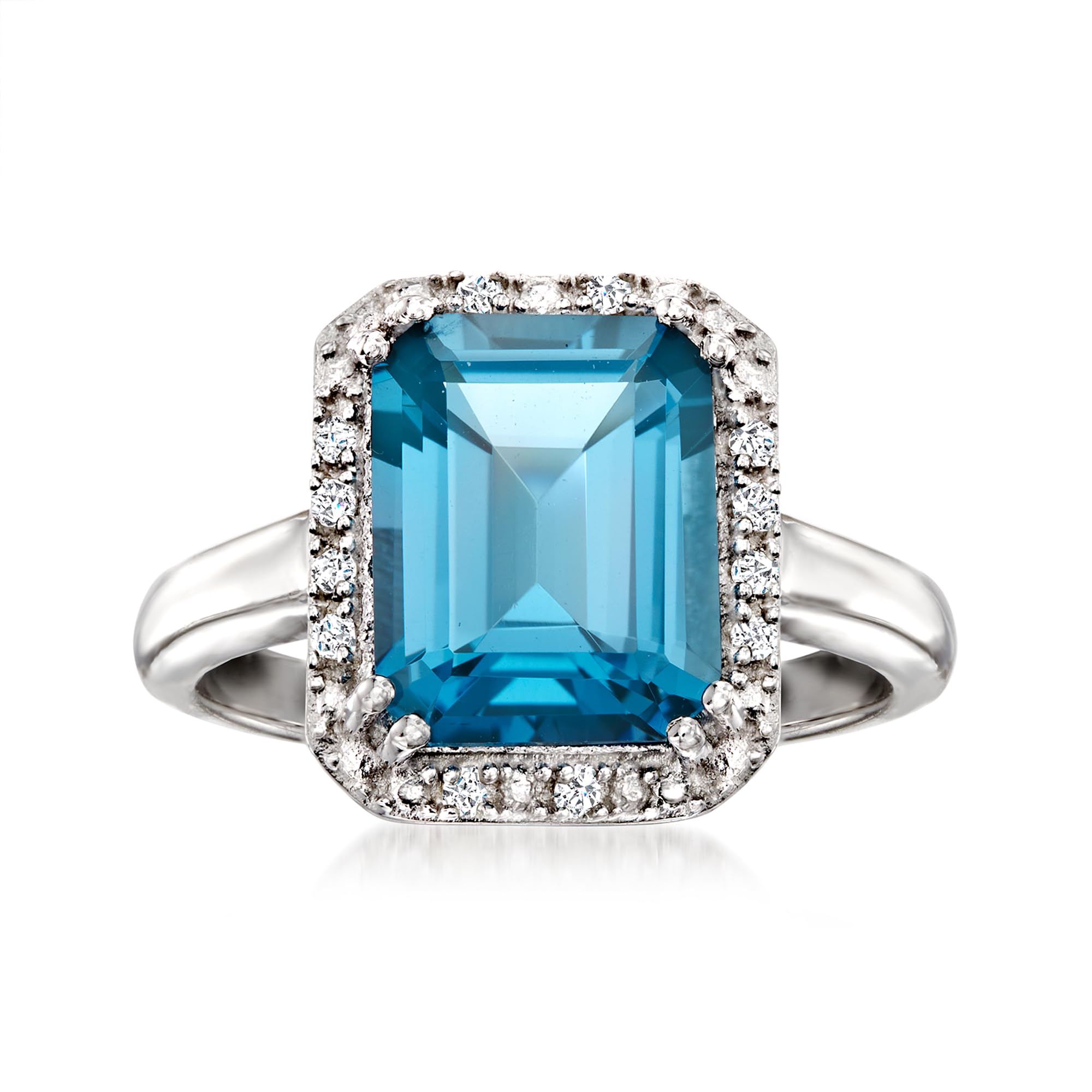 Ross-Simons 3.50 Carat London Blue Topaz Ring With Diamond Accents in Sterling Silver. Size 5