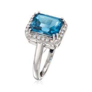 Ross-Simons 3.50 Carat London Blue Topaz Ring With Diamond Accents in Sterling Silver. Size 5