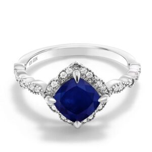 gem stone king 925 sterling silver blue sapphire and moissanite solitaire ring for women (2.34 cttw, cushion cut 7mm, gemstone, available in size 5, 6, 7, 8, 9)