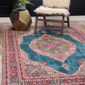 Unique Loom Baracoa Collection Area Rug - Regla (5' 5" x 8' Rectangle, Turquoise/ Ivory)