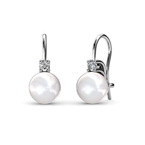 cate & chloe cassie 18k white gold pearl drop earrings for women | women's drop & dangle earrings with crystals, classic pearl earring set, fashion earrings for women, hypoallergenic earrings