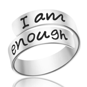 yiyang i am enough inspirational silver rings for women adjustable engraved encouragement statement stainless steel plating jewelry gift for friends