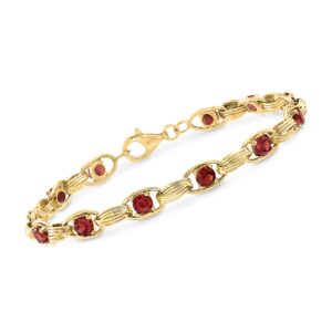 ross-simons 3.40 ct. t.w. garnet oval-link bracelet in 14kt yellow gold. 7 inches