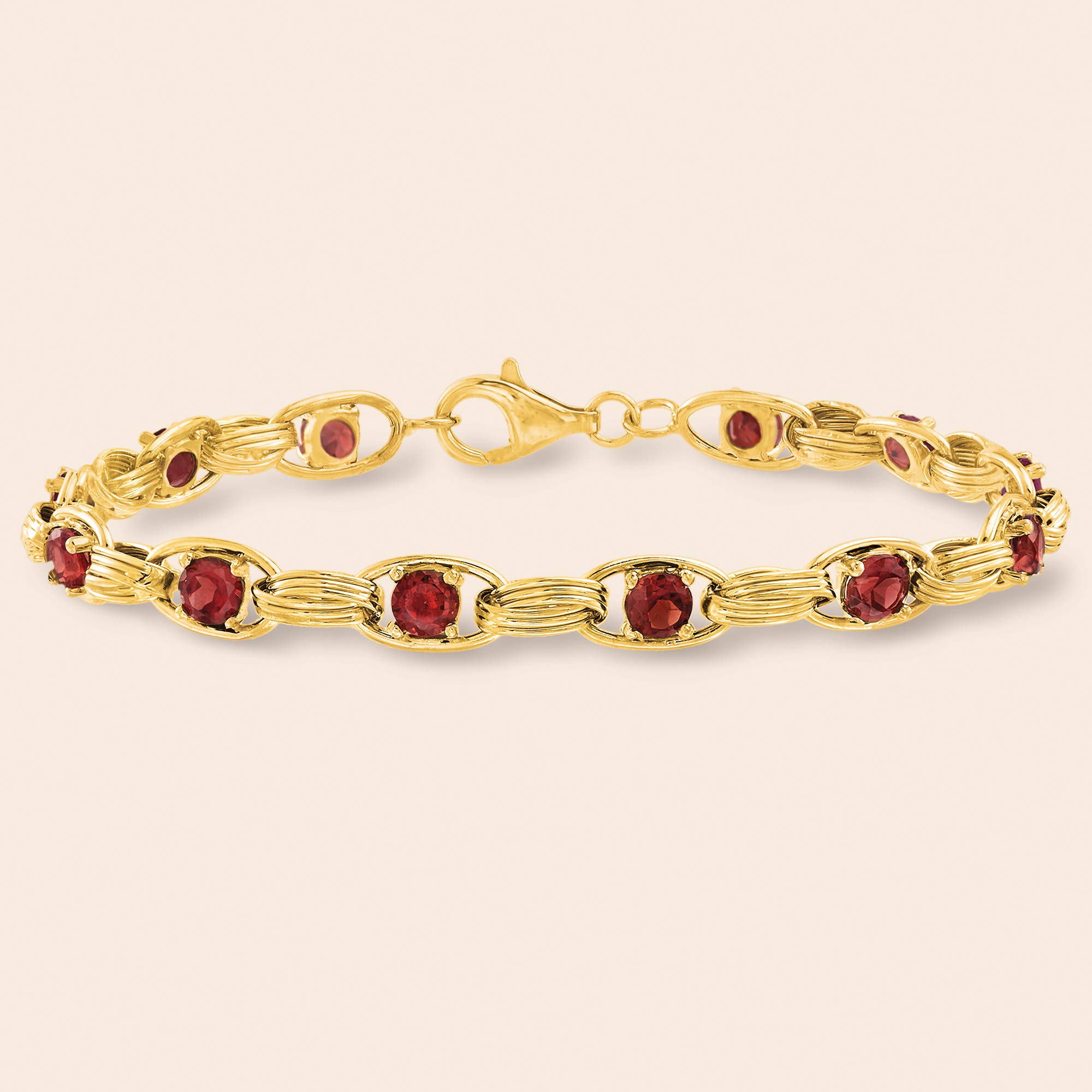 Ross-Simons 3.40 ct. t.w. Garnet Oval-Link Bracelet in 14kt Yellow Gold. 7 inches