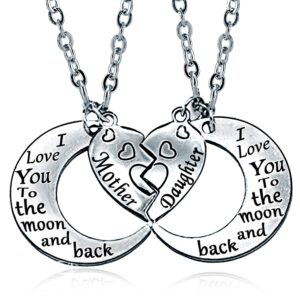 youfeng gifts for mom i love you to the moon and back mother daughter necklaces pendant 2pc set mothers day gifts (mom daughter necklace set)