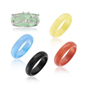 ross-simons multicolored jade jewelry set: 5 interchangeable rings with sterling silver ring jacket. size 7