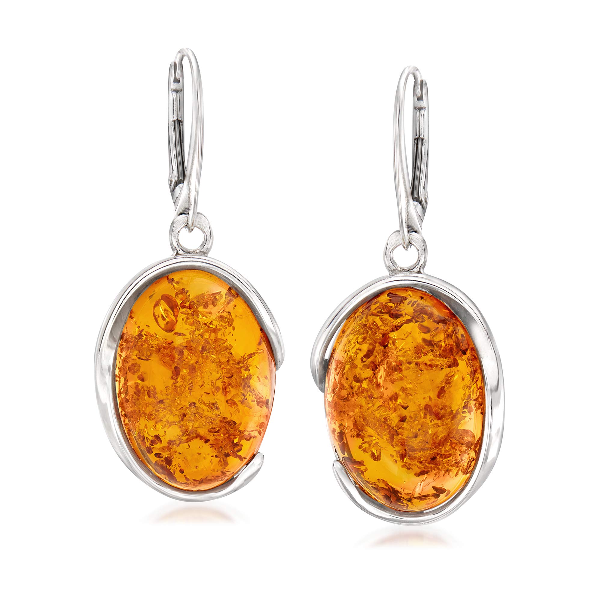 Ross-Simons Oval Amber Drop Earrings in Sterling Silver