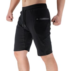 brokig men's sidelock gym workout running sport shorts with zipper pockets (medium, black)