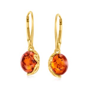 ross-simons round amber drop earrings in 18kt gold over sterling