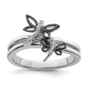 sterling silver diamond black rhodium-plated dragonfly ring