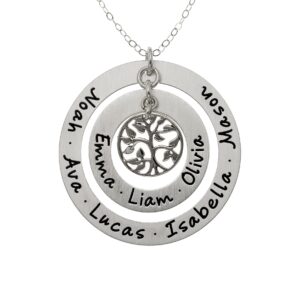 aj's collection personalized my family tree sterling silver grandma necklace. customize round charms. choice of sterling silver chain. gift idea for grandmother and moms. family tree.