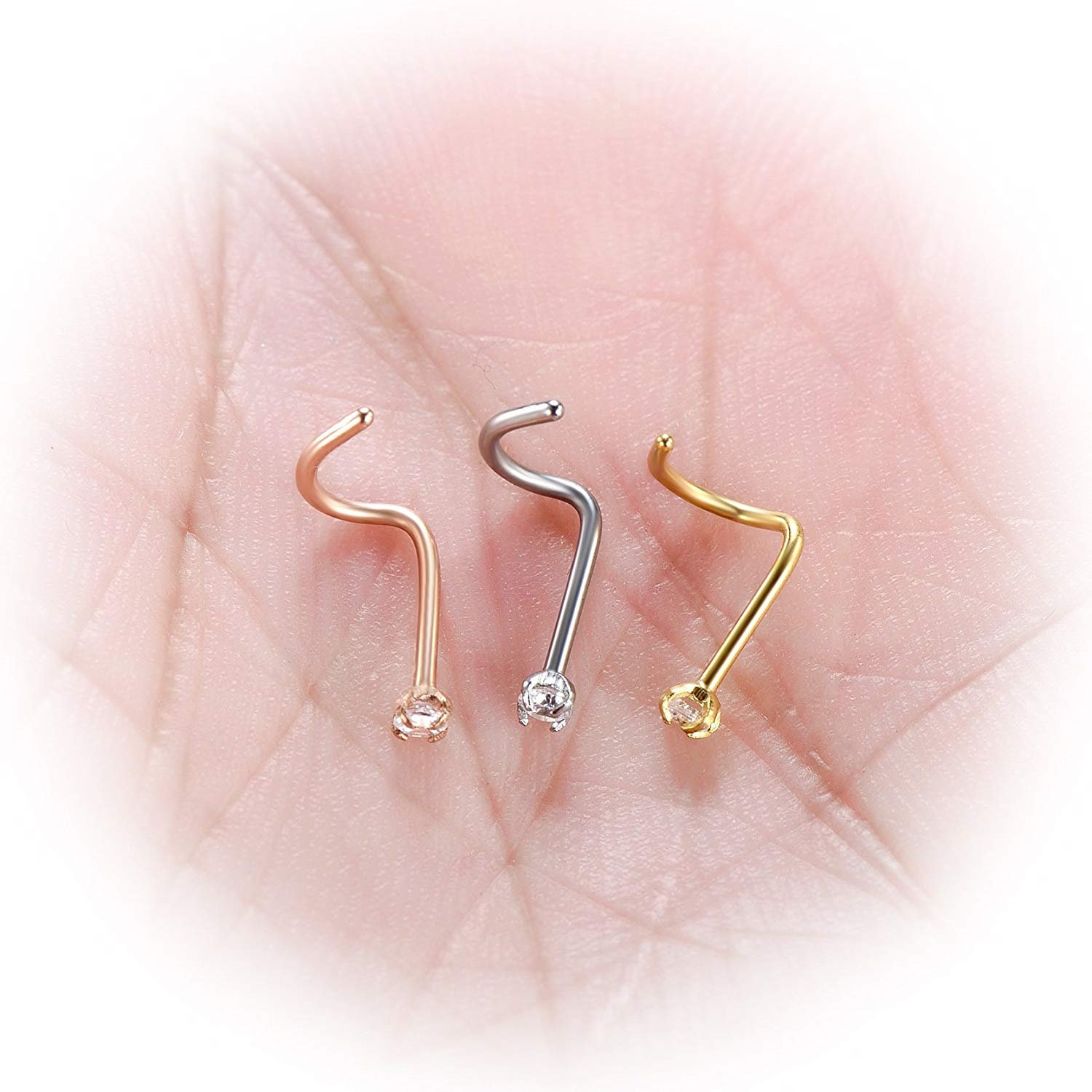 Briana Williams Nose Rings 10Pcs 20G Nose Screw Rings Studs Surgical Steel Sliver Piercing Jewelry 2mm Clear CZ