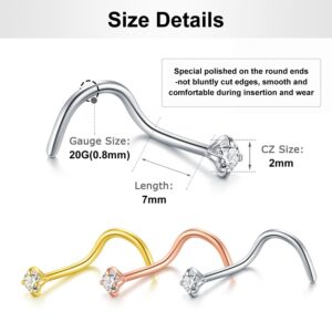 Briana Williams Nose Rings 10Pcs 20G Nose Screw Rings Studs Surgical Steel Sliver Piercing Jewelry 2mm Clear CZ