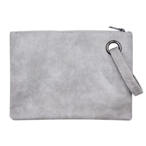 c.c-us women oversized envelope handbag soft leather clutch evening bag purse with wrist strap, grey, one size