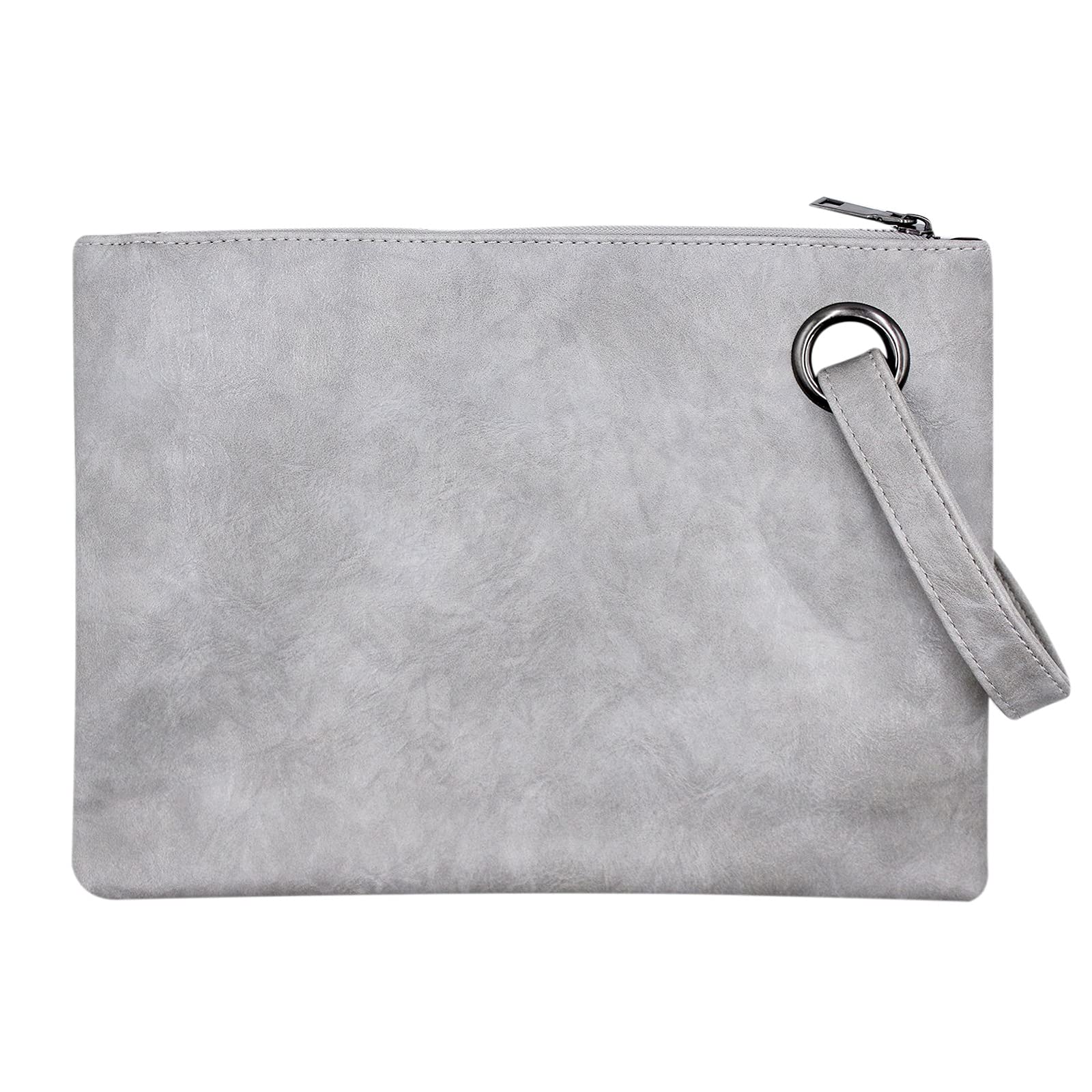 C.C-US Women Oversized Envelope Handbag Soft Leather Clutch Evening Bag Purse with Wrist Strap, Grey, One Size