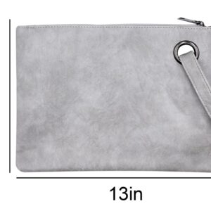 C.C-US Women Oversized Envelope Handbag Soft Leather Clutch Evening Bag Purse with Wrist Strap, Grey, One Size