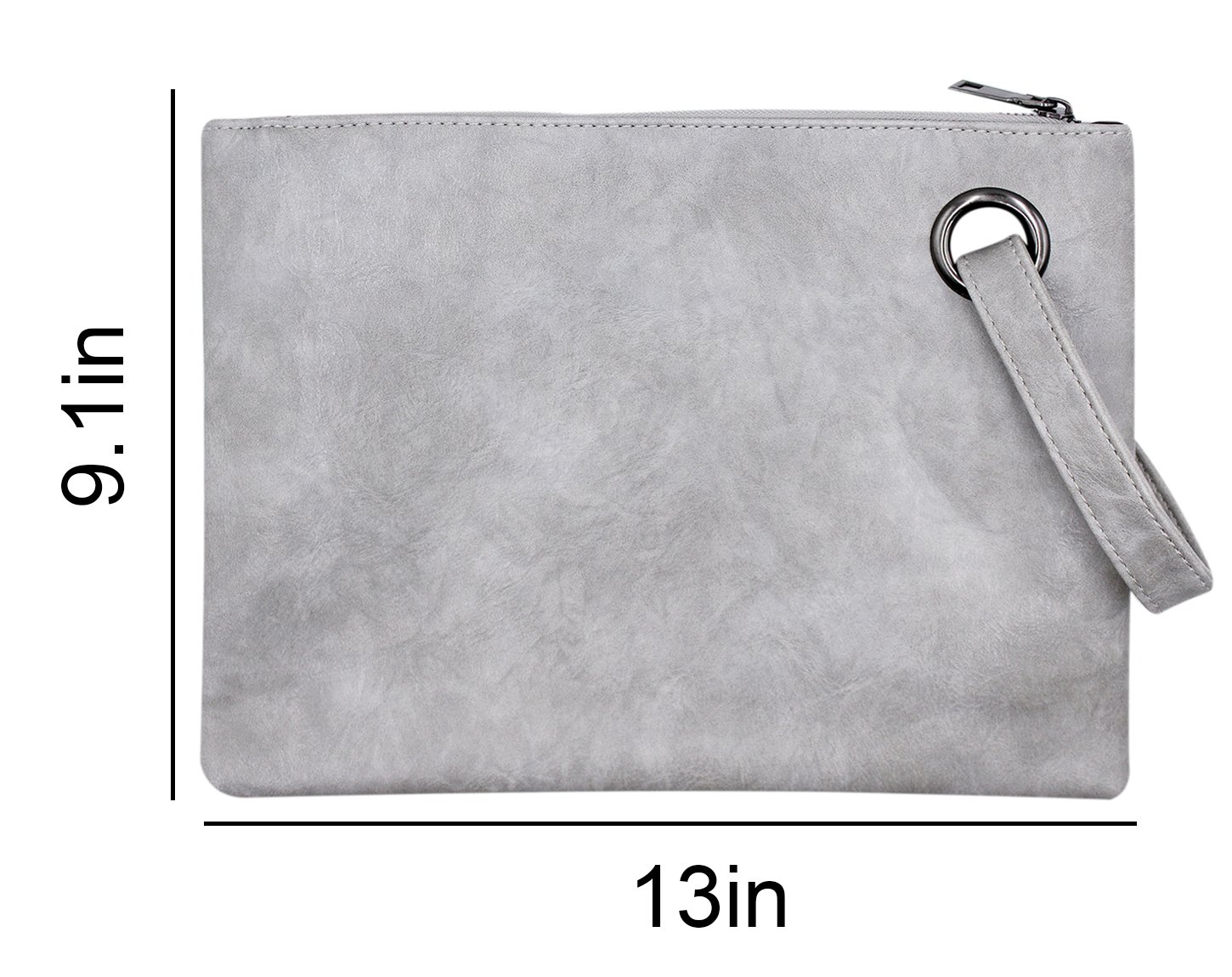 C.C-US Women Oversized Envelope Handbag Soft Leather Clutch Evening Bag Purse with Wrist Strap, Grey, One Size