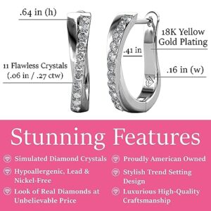 Cate & Chloe Amaya 18k White Gold Plated Hoop Earrings For Women | Twisted Silver Hoops Earring Set With Round Cut Cubic Zirconia Simulated Diamond Crystals | Silver Hoop Earrings For Women