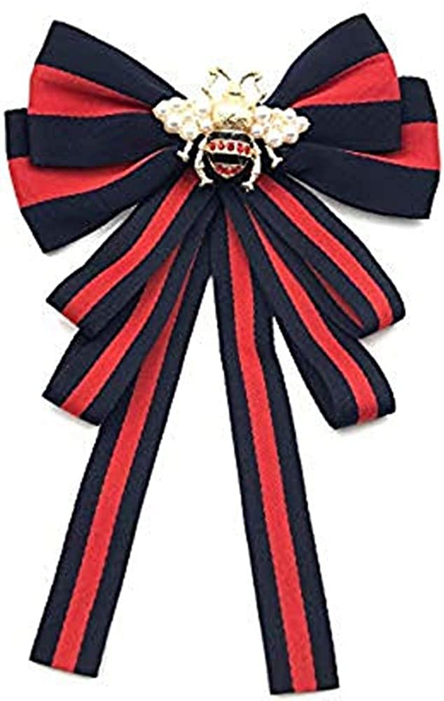 Fashion Red Ribbon Big Bowknot Brooch Pins 2018 For Woman Rhinestones Crystal Tie Collar Jewelry Accessories (Black)